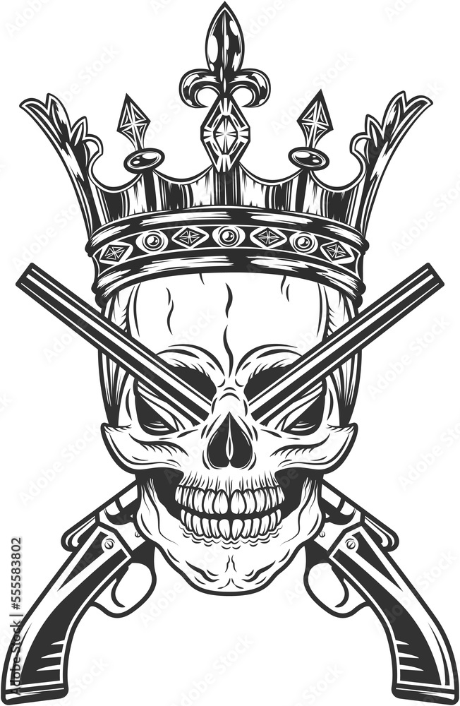Vintage prince skull in crown with with two crossed shotgun across the ...