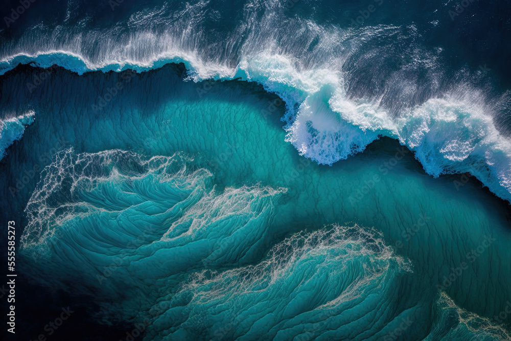 Aerial image of the sea's surface, seen from above, showing the water's ...