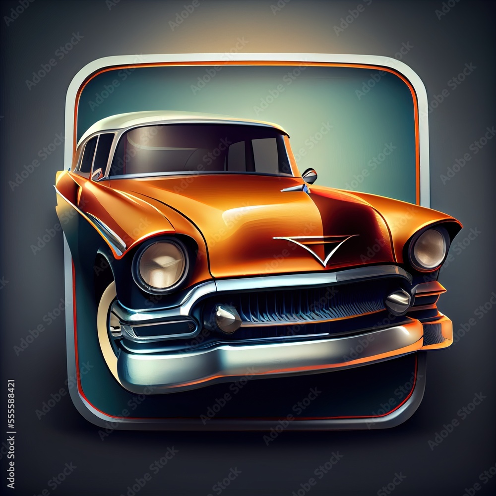 a car is shown in a retro style with a square frame around it and a ...