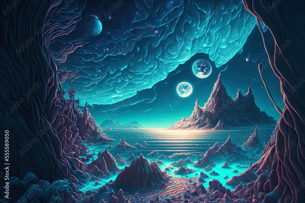 Galactic Ocean Theme, Epic Rende Imaginary Fantasy Landscape ...