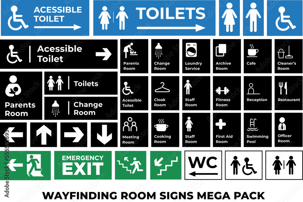 Way finding room door signs print ready mega set vector 素材庫向量圖 | Adobe ...