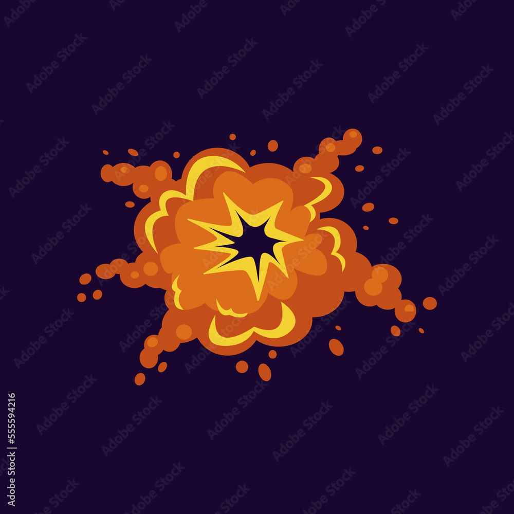 Orange fire cloud from explosion vector illustration. Cartoon drawing ...