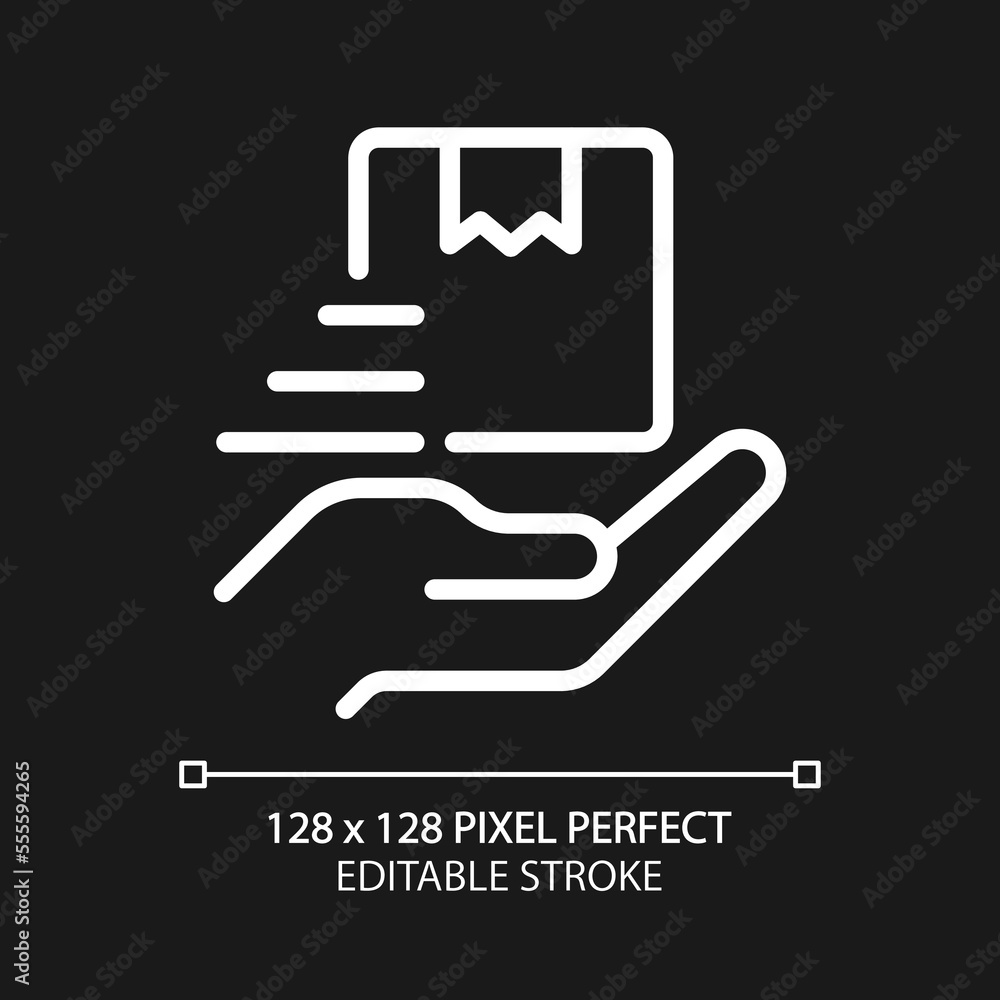 Provide delivery service pixel perfect white linear icon for dark theme ...