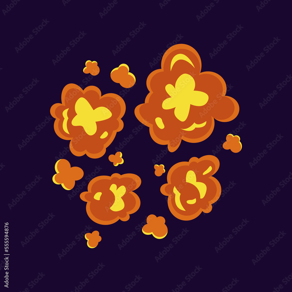 Fire clouds from explosion vector illustration. Cartoon drawing of ...