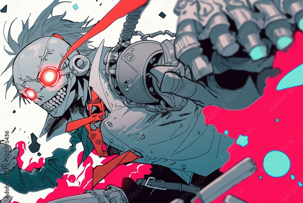 4K resolution or higher, Fighting robots, Japanese manga style ...