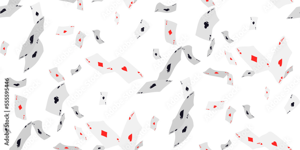 Falling playing cards on white. Seamless pattern with falling playing ...