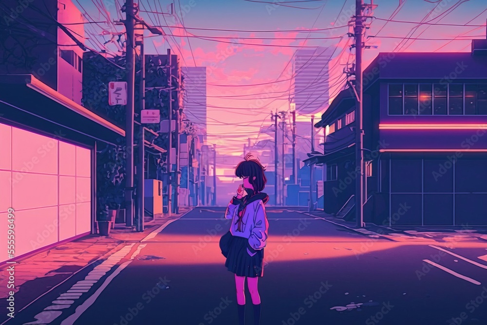 4K resolution or higher, anime girl, kawaii lo-fi scene. Generative AI ...