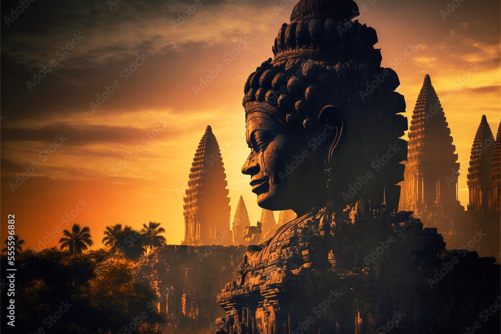 Angkor Wat during its heyday , sunset time, 8k , beautiful lightCG ...