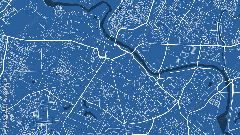 Detailed map poster of Lucknow city, linear print map. Blue skyline ...