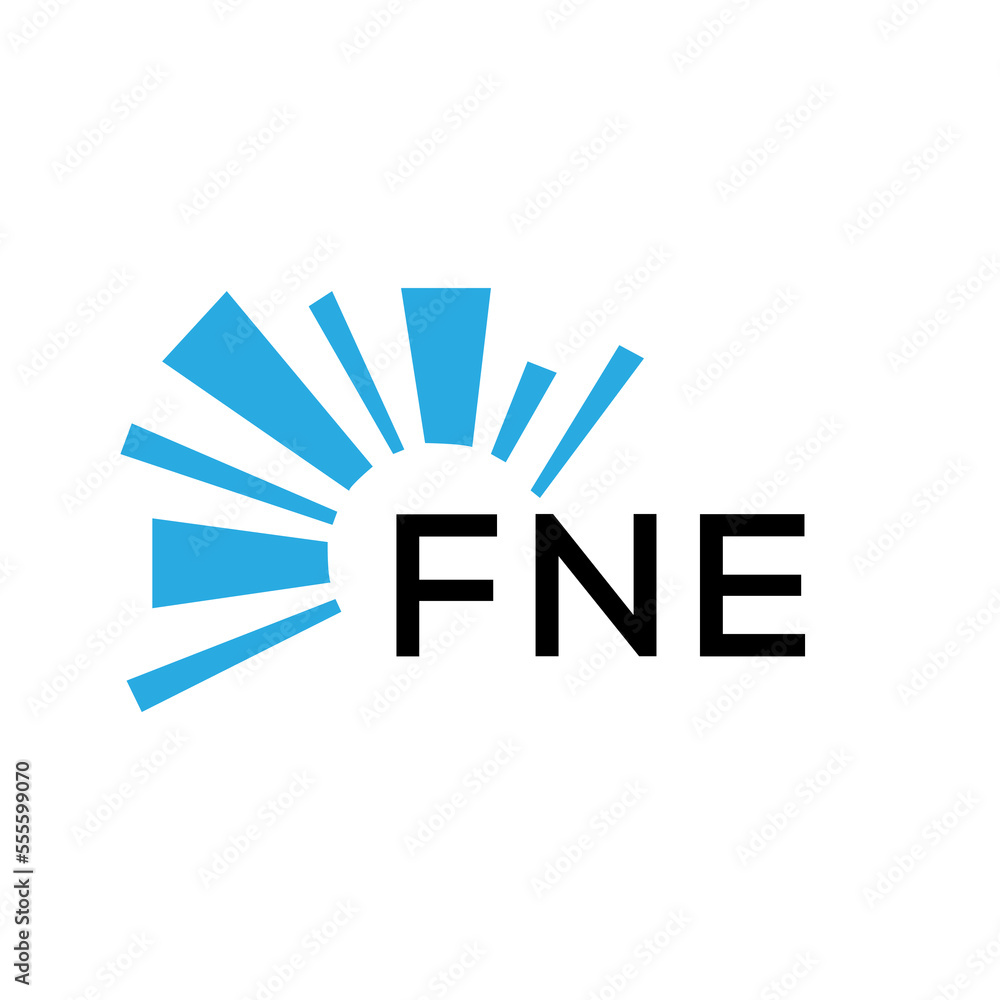 FNE letter logo. FNE blue image on white background and black letter ...