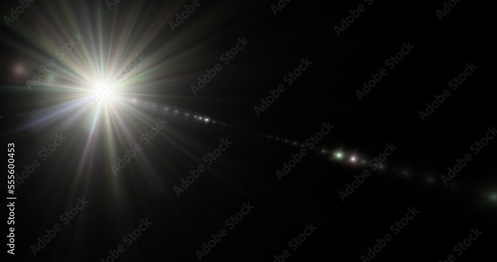 3d rendering. Sunlight glare light effect on black background. Stock ...