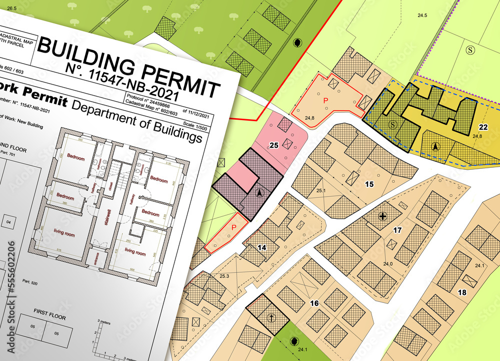 Imaginary General Urban Plan and Buildings Permit with indications of ...