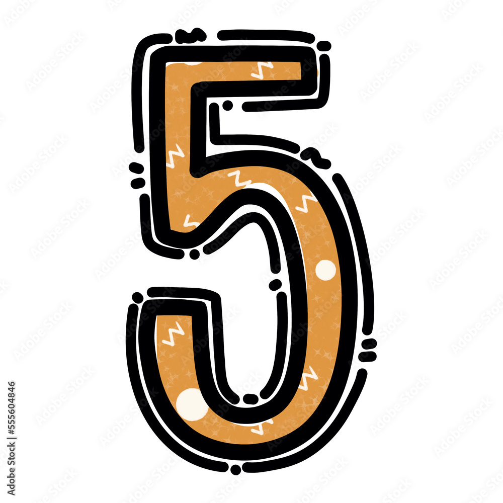 Number 5 alphabet letter png, orange background cute graphic Stock ...