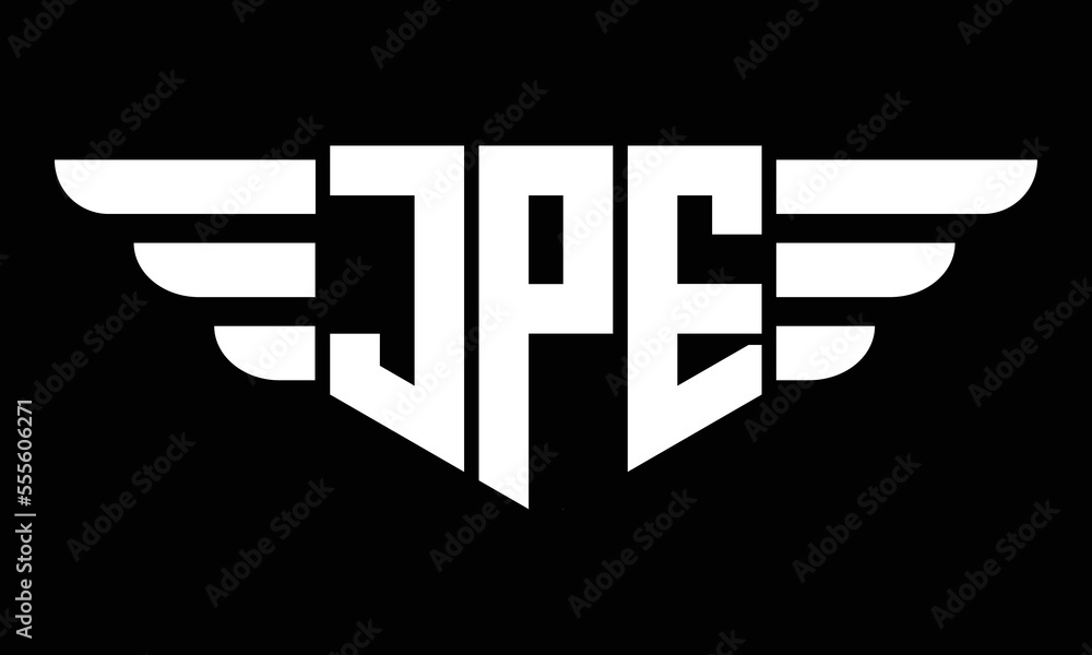 JPE three letter logo, creative wings shape logo design vector template ...