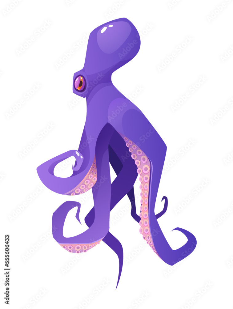 Purple octopus cartoon vector illustration. Sea cute animal Stock ...