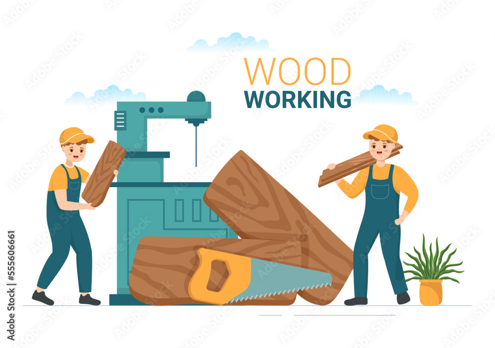 Woodworking with Wood Cutting by Modern Craftsman and Worker using ...