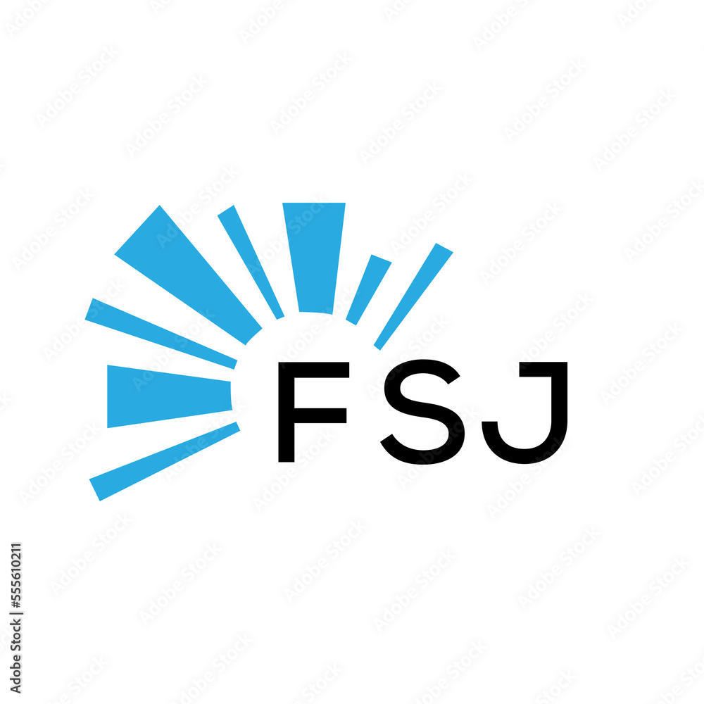FSJ letter logo. FSJ blue image on white background and black letter ...