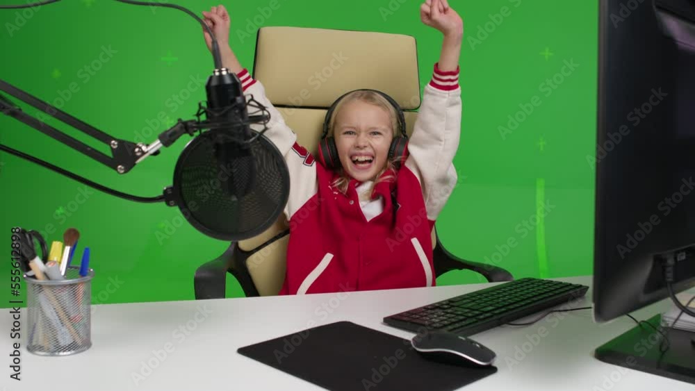 Young caucasian cyber sport female gamer streamer have live stream on a ...