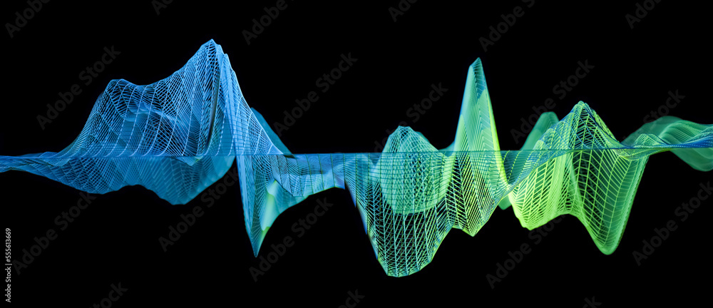 Illustration of abstract blue green wireframe sound waves ...