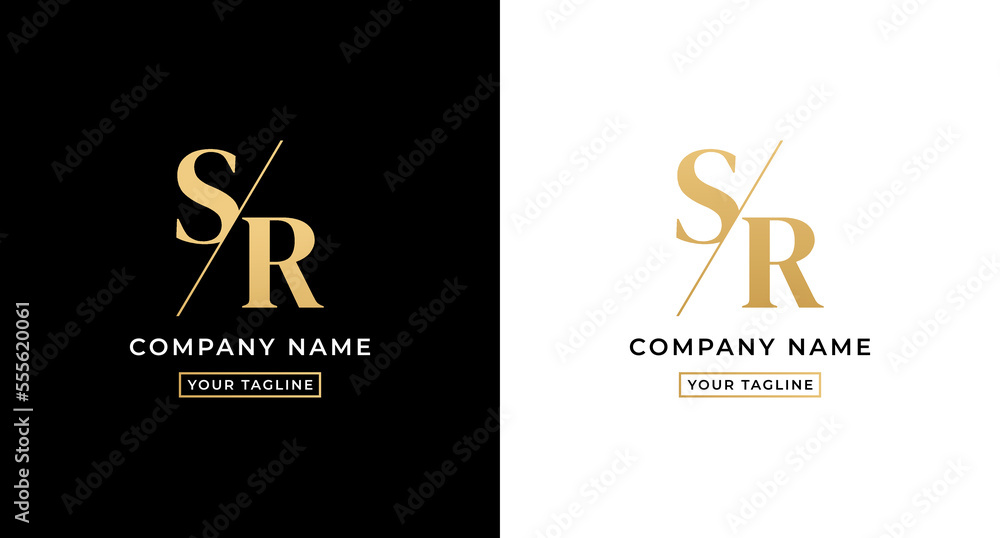 SR logo letter or SR letter logo vector on white and black background ...