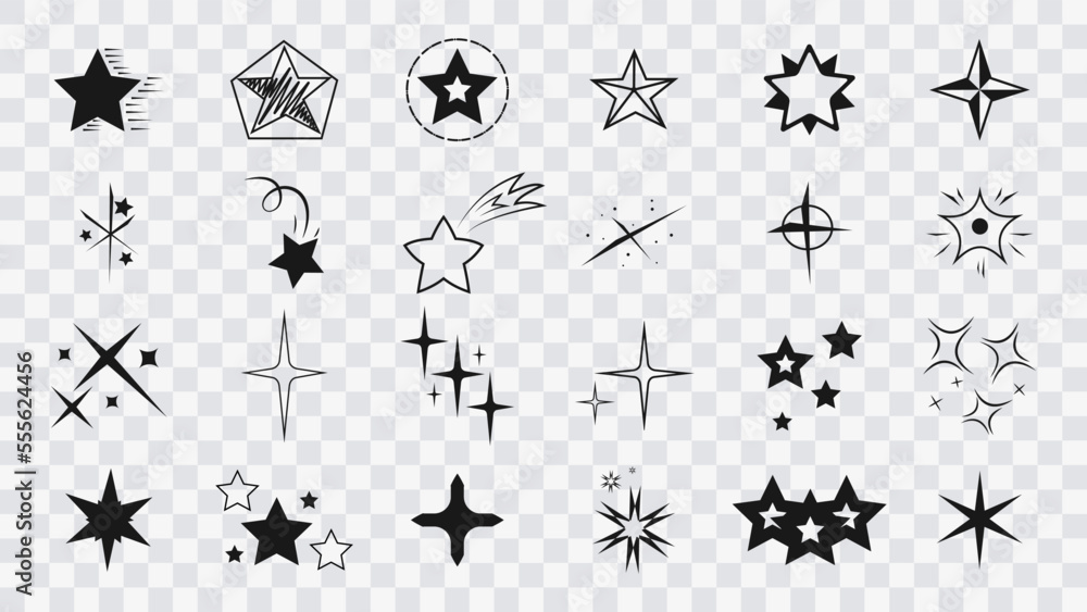 Сollection of original vector stars, icons. Bright firework, decoration ...