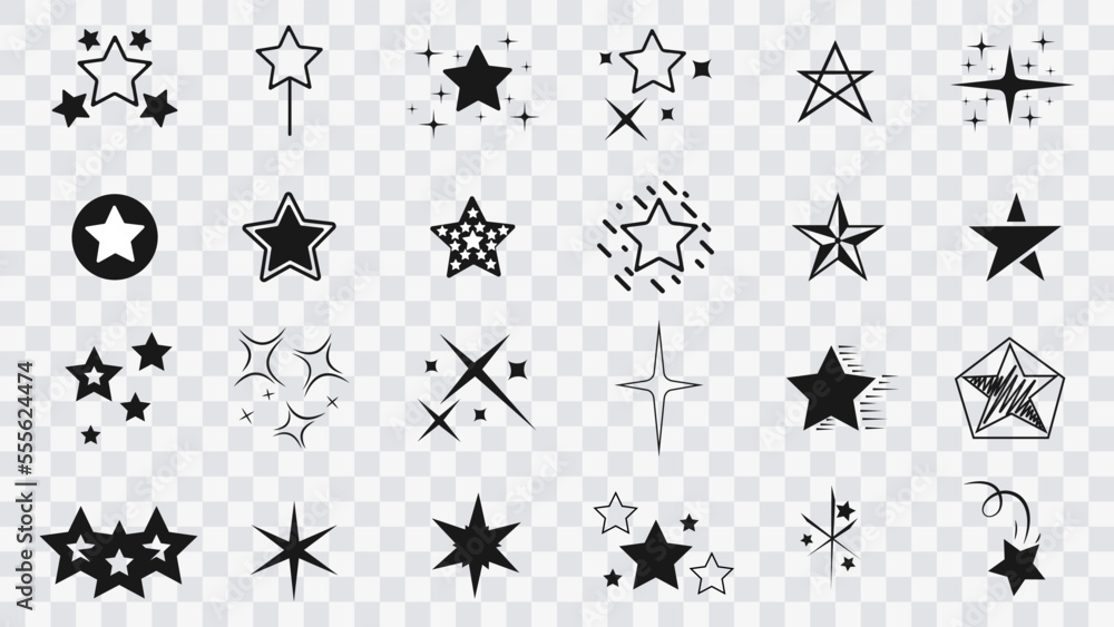 Сollection of original vector stars, icons. Bright firework, decoration ...