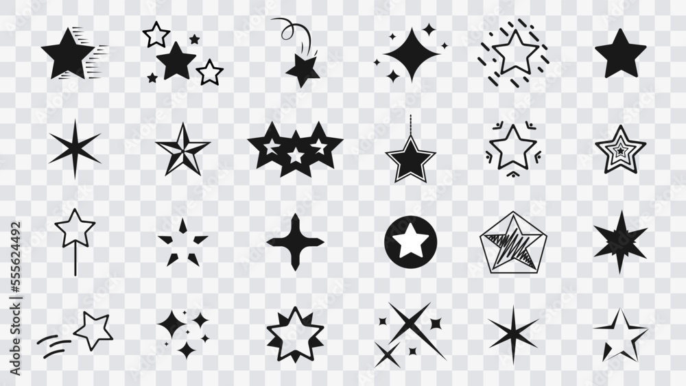 Сollection of original vector stars, icons. Bright firework, decoration ...