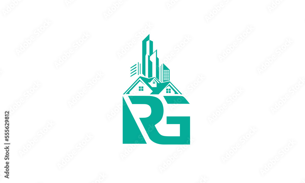 Letter GR or RG typography real estate logo vector with house building ...