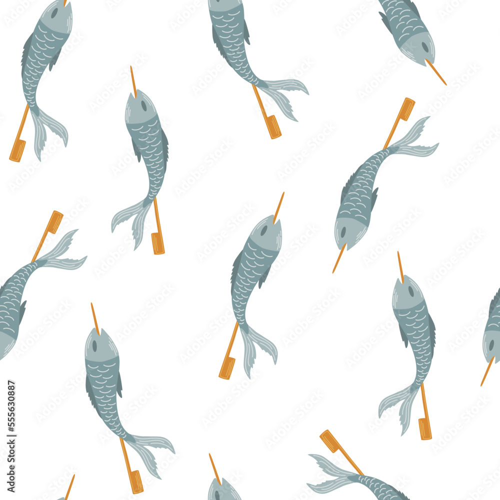Fish on a stick seamless pattern. Asian food background. Perfect for ...