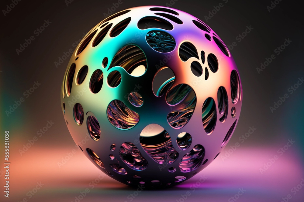 Une balle sphèrique modélisée en 3D avec différents troues à sa surface ...