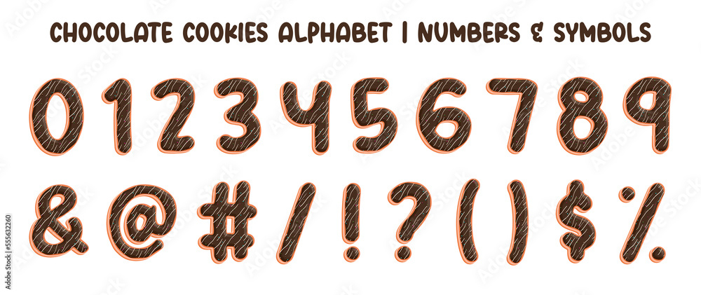 Chocolate cookies alphabet set, includes font or letters, numbers ...