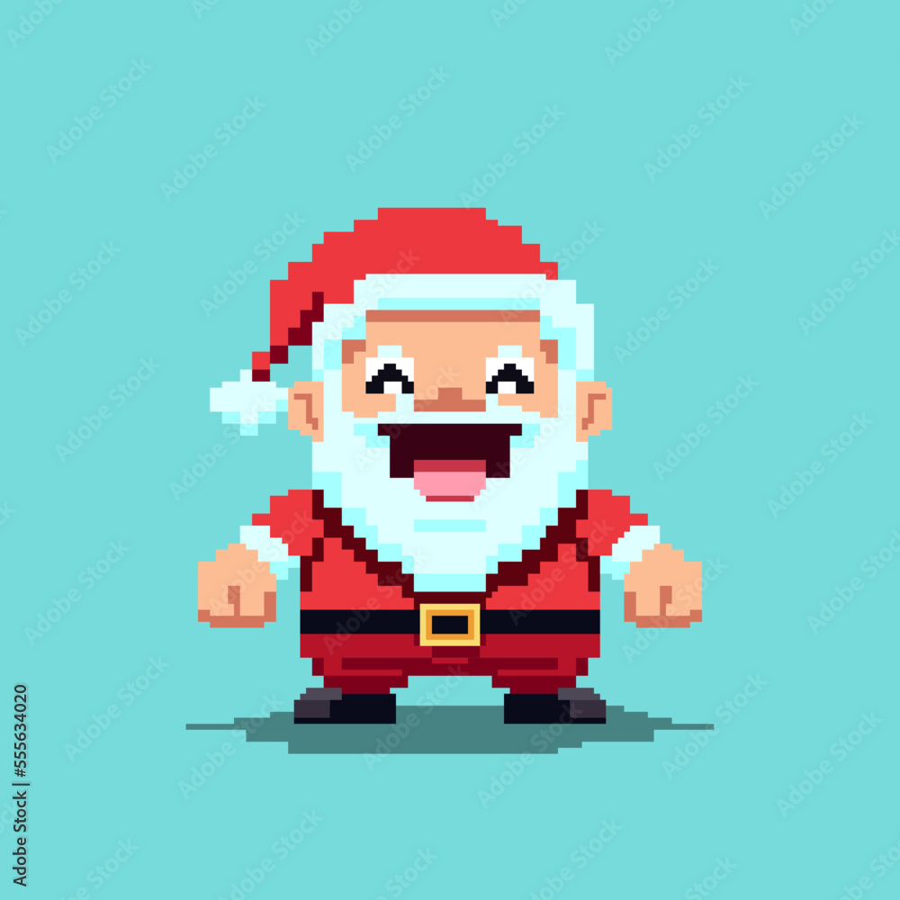 santa claus pixel art isolated on light blue background, vector ...