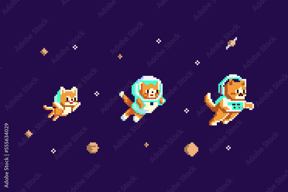 cat astronaut in space pixel art vector illustrator Stock Vector ...
