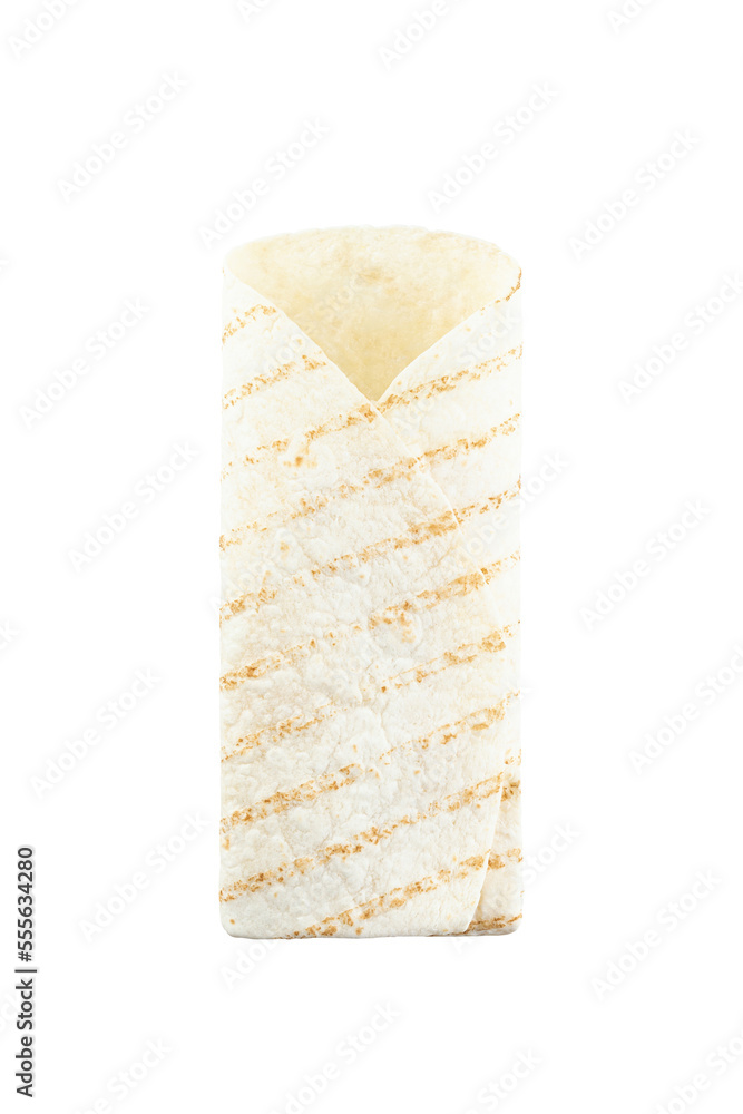 Empty wrap tacos ready to be filled isolated on white background. With ...