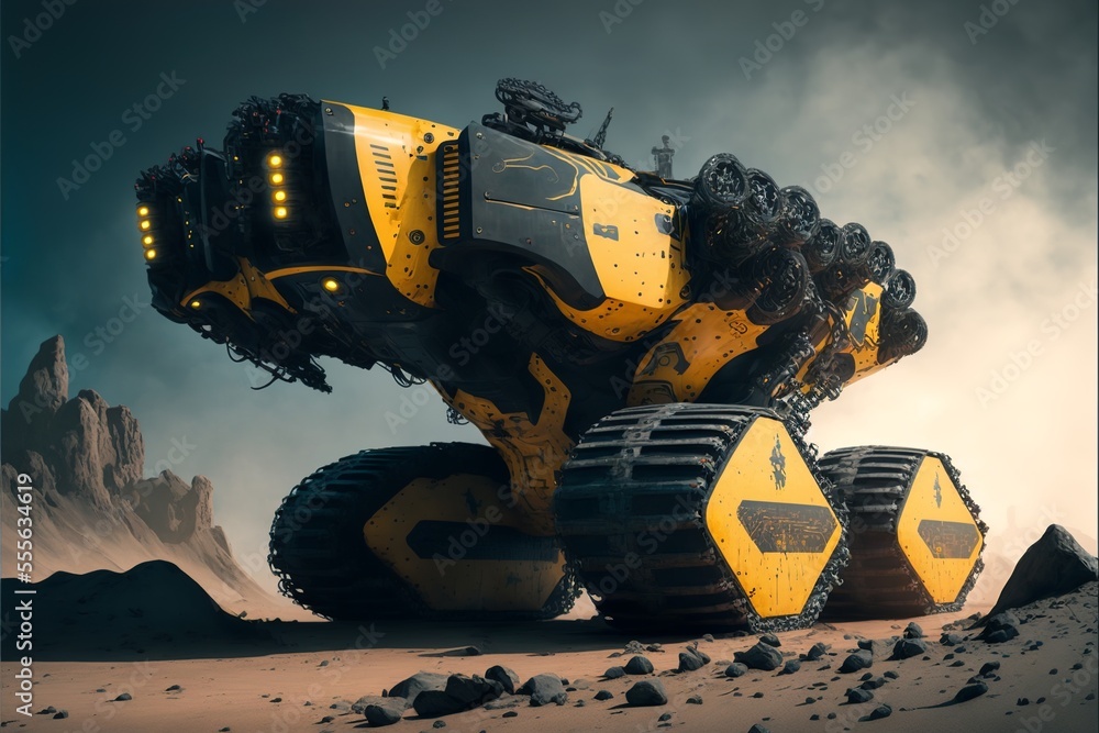 Sci-fi futuristic excavator grabber machine vehicle with pneumatic ...