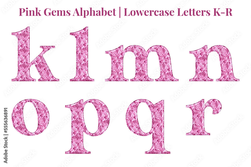 Pink gems alphabet set, includes font or letters in uppercase and ...