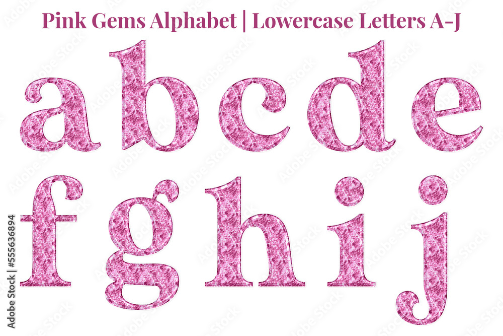 Pink gems alphabet set, includes font or letters in uppercase and ...
