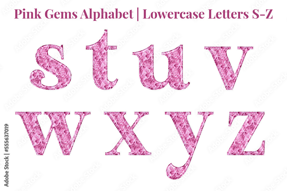 Pink gems alphabet set, includes font or letters in uppercase and ...