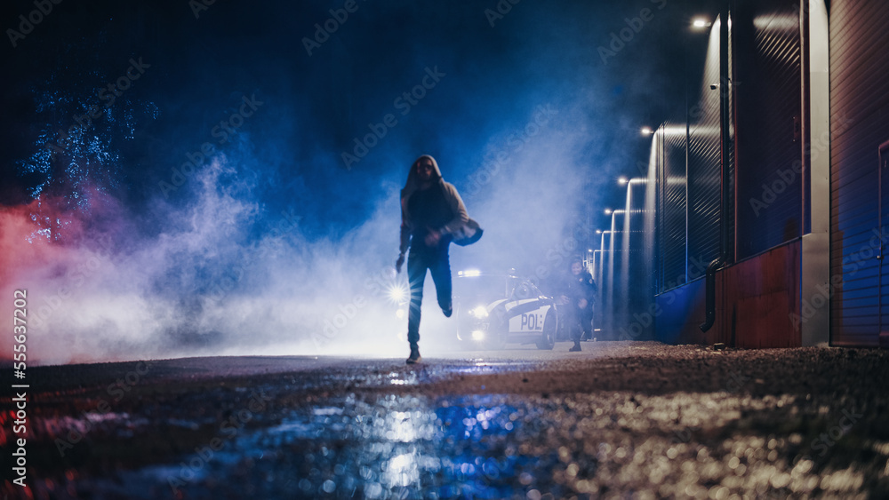 Two Police Officers Run after a Suspect. Heroic Officers of the Law Try ...