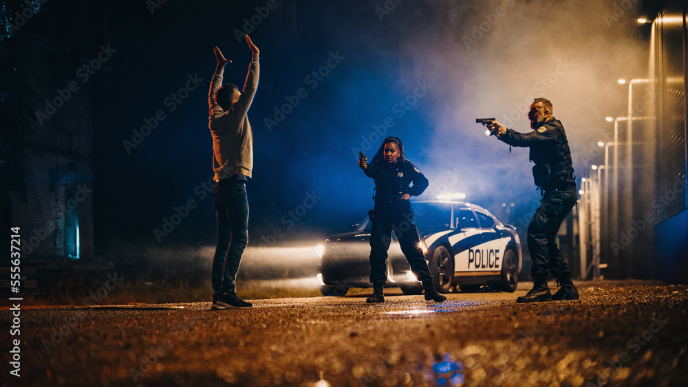 Fotografia do Stock: Two Police Officers Aim at a Civilian. Police ...