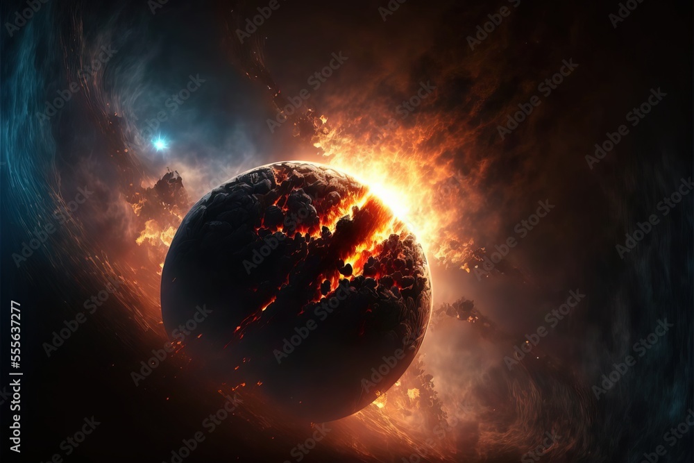 Planet explosion. Earth destruction. Meteor disaster. Planet earth ...