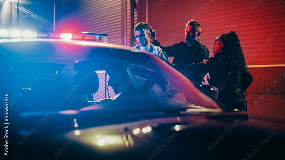 Two Police Officers Arrest Suspect, Put Him in Patrol Сar. Officers of ...