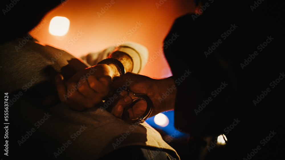 Two Police Officers Arrest Suspect, Put Him in Patrol Сar. Officers of ...