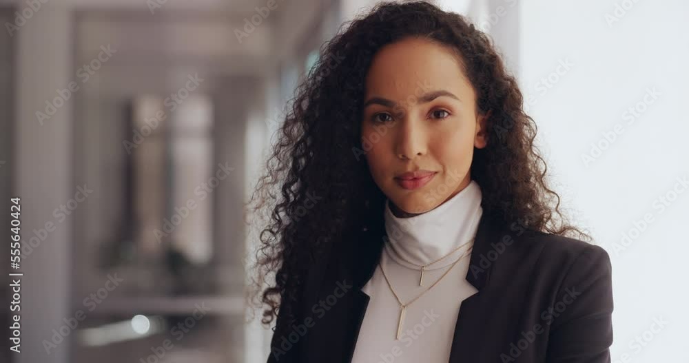 Face, vision and mission with a business black woman in her office with ...