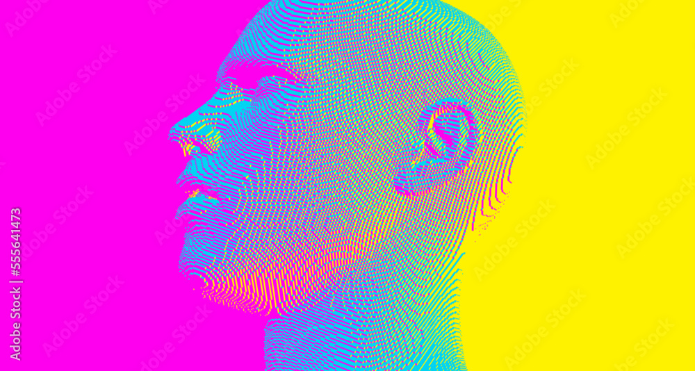 Abstract digital human head constructing from cubes. Minimalistic ...