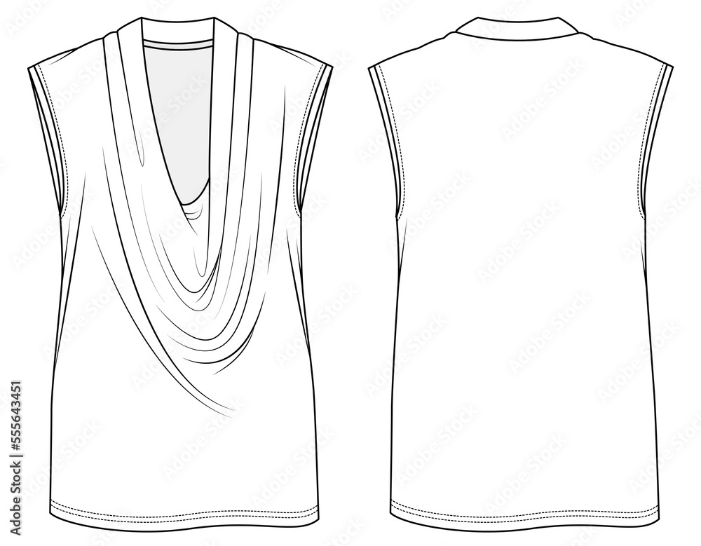 womens sleeveless cowl neck top flat sketch vector illustration ...