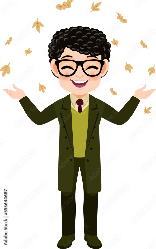 Autumn Boy Throwing Leaves cartoon character PNG Stock Illustration ...