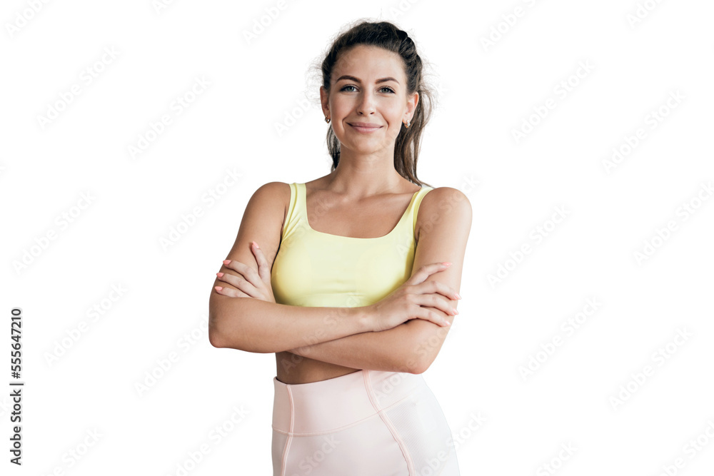 Fitness trainer woman in sportswear, transparent background Stock Photo ...