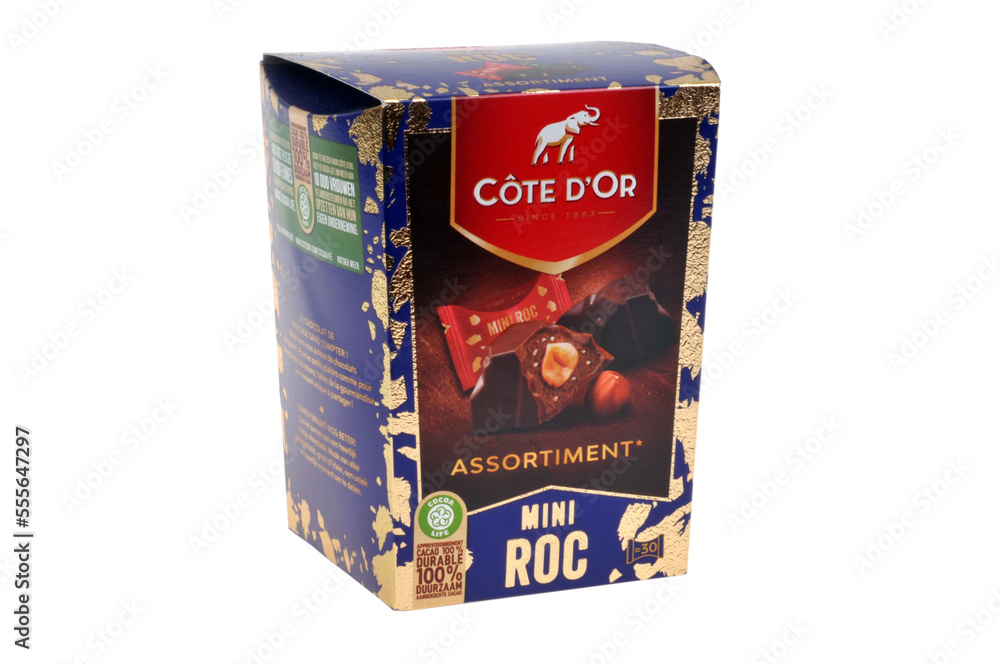 Mini Roc assortment from the Côte d'Or brand in its packaging close-up ...