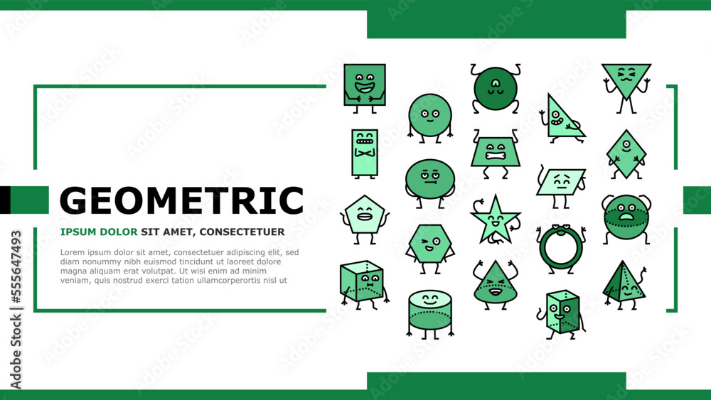 geometric shape character landing web page vector. triangle circle ...